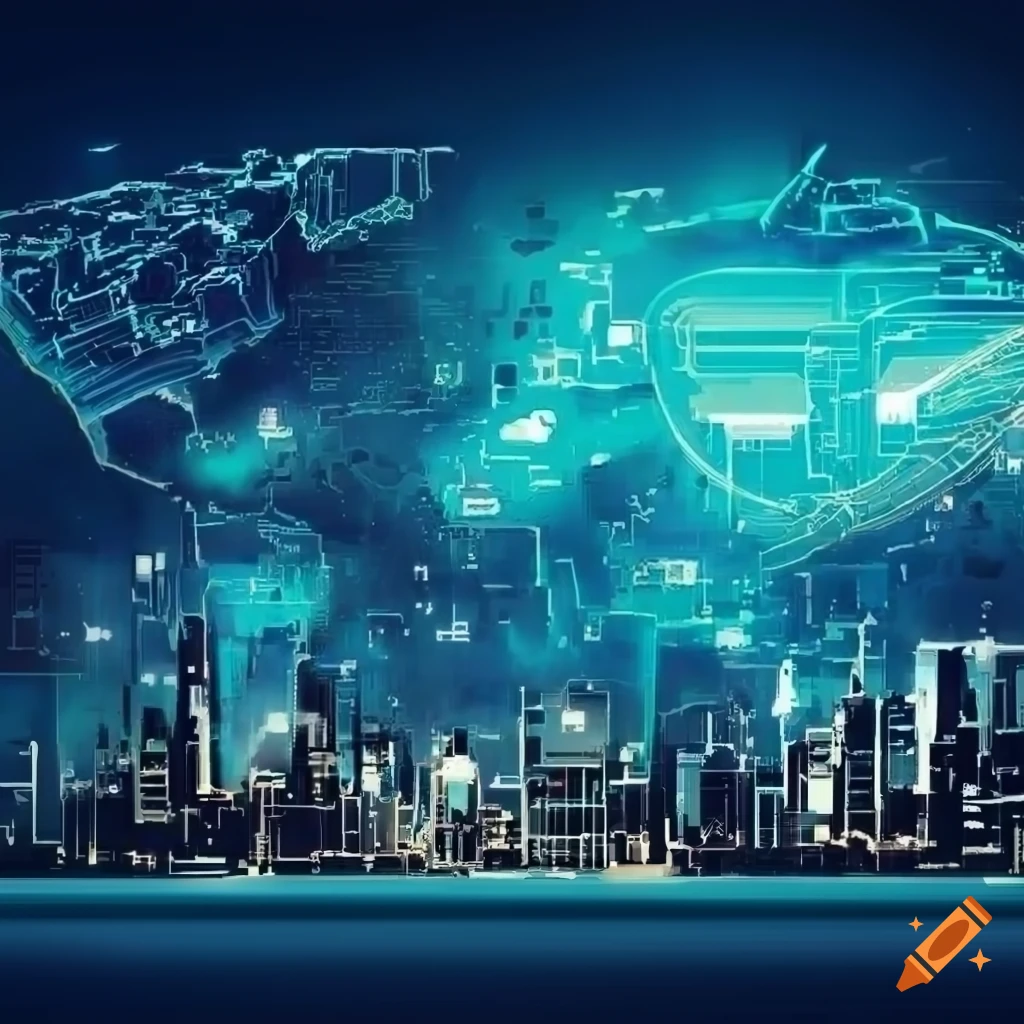 Detailed futuristic city map with technological symbols on iconic ...