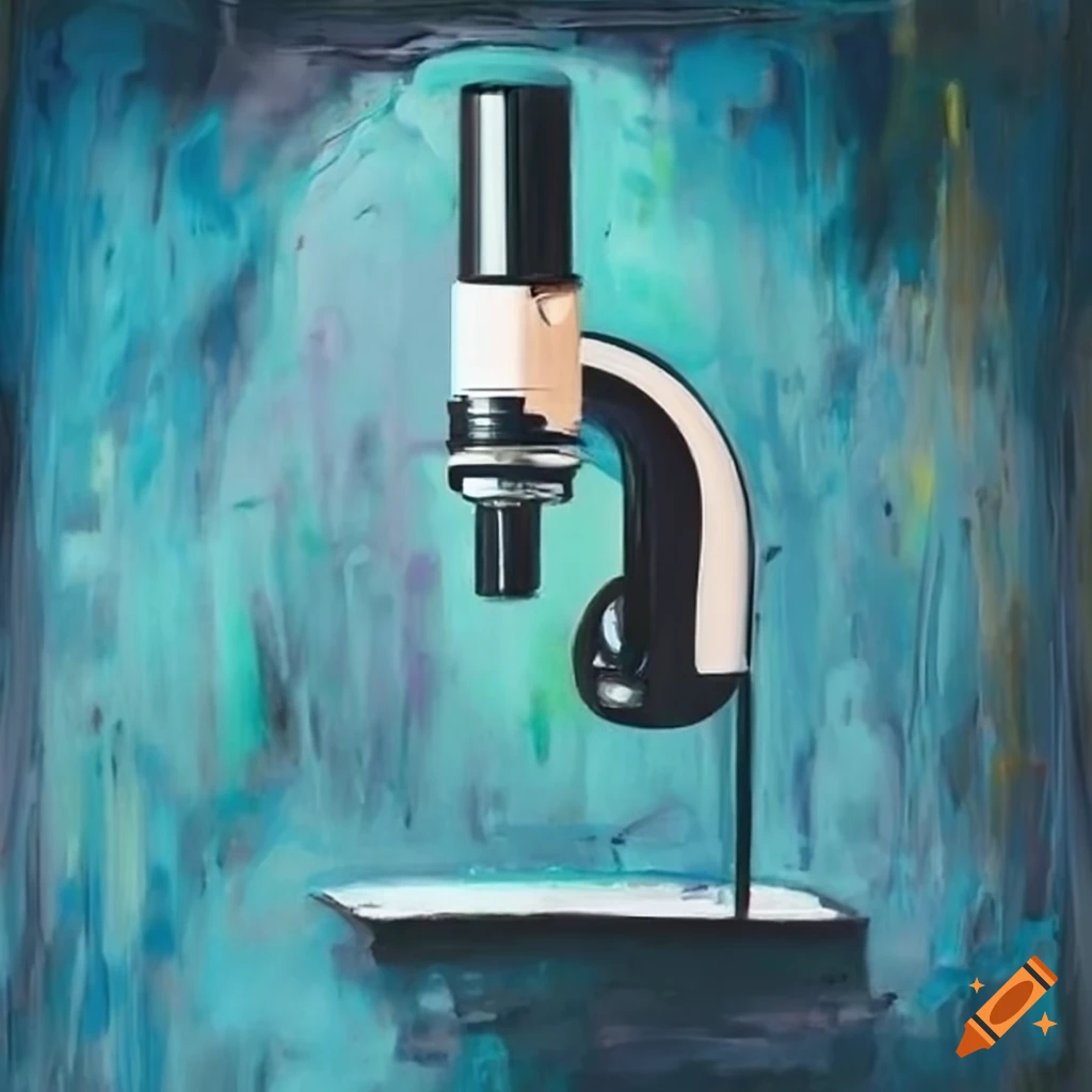 Abstract painting of floating microscopes in a room on Craiyon