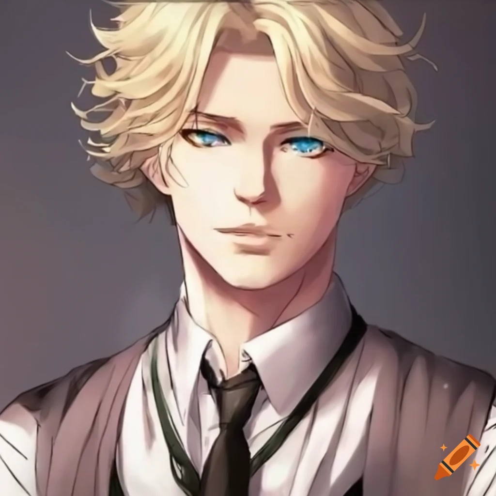 Handsome male chef with ruffled blonde hair and blue eyes on Craiyon