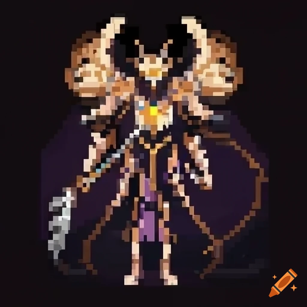 Celestial anime demon-knight overlord in 16-bit pixel art style on Craiyon