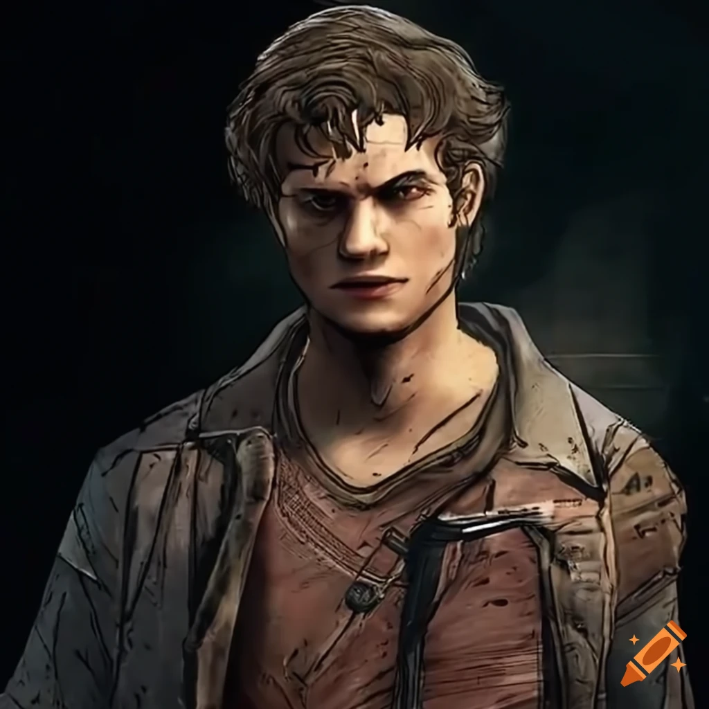 Daniel Sharman as surviving protagonist in The Walking Dead game on Craiyon