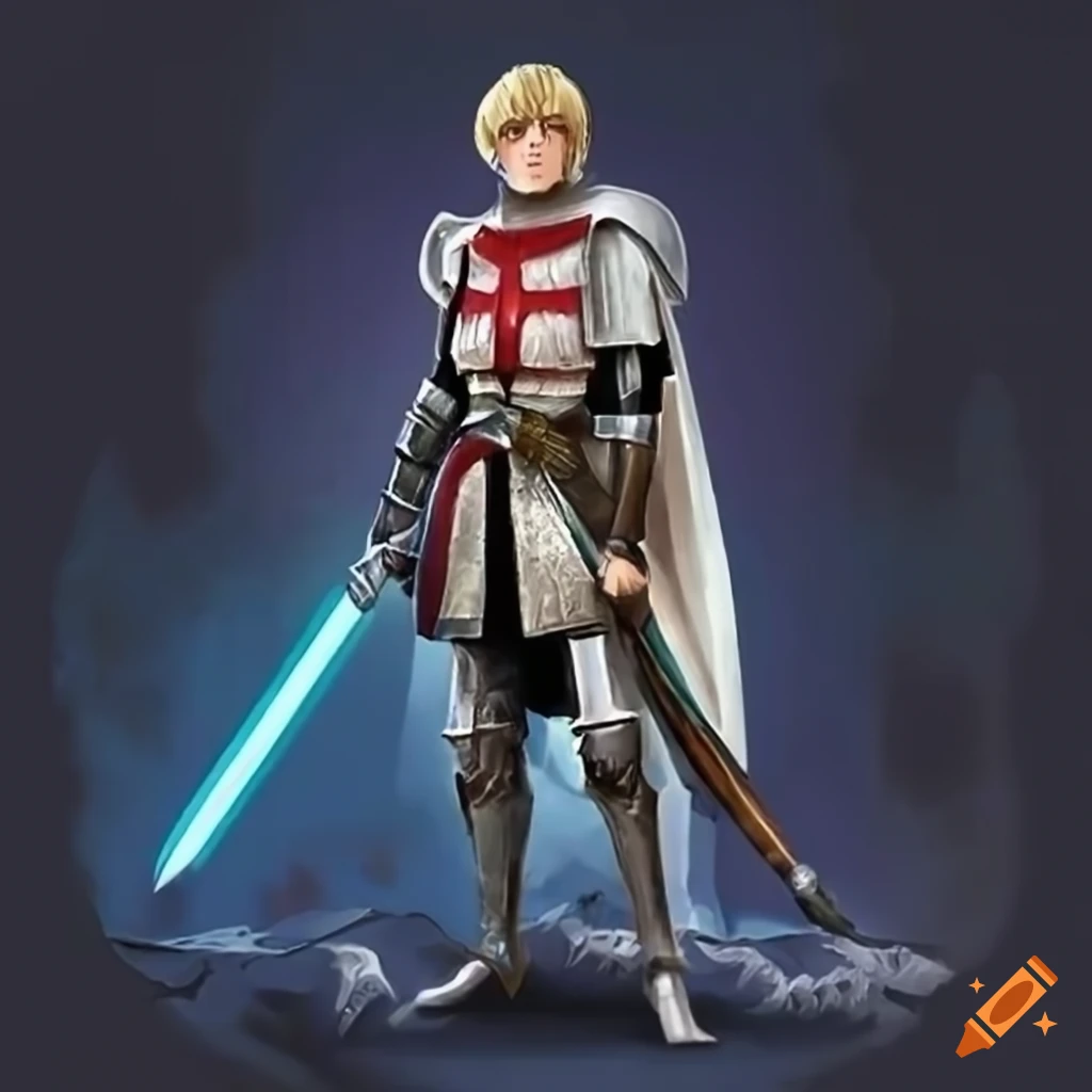 Character fusion of Luke Skywalker, Hyoga de Cisne, and Berserk in templar armor with a sword on ...