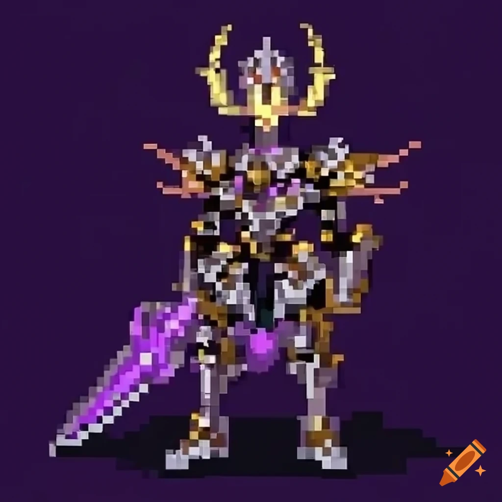 Celestial anime demon-knight overlord in 16-bit pixel art style on Craiyon