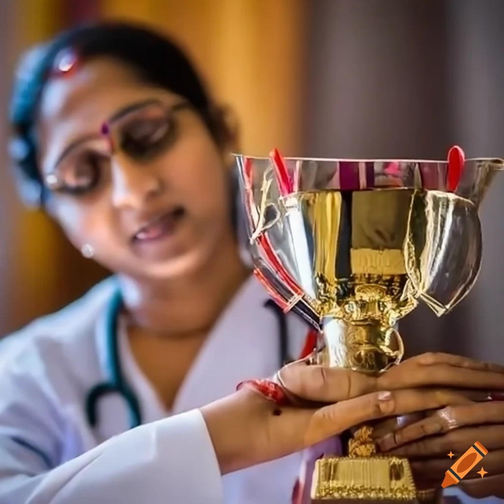 Woman holding trophy for best doctor in india with name 'doctor rekha ...
