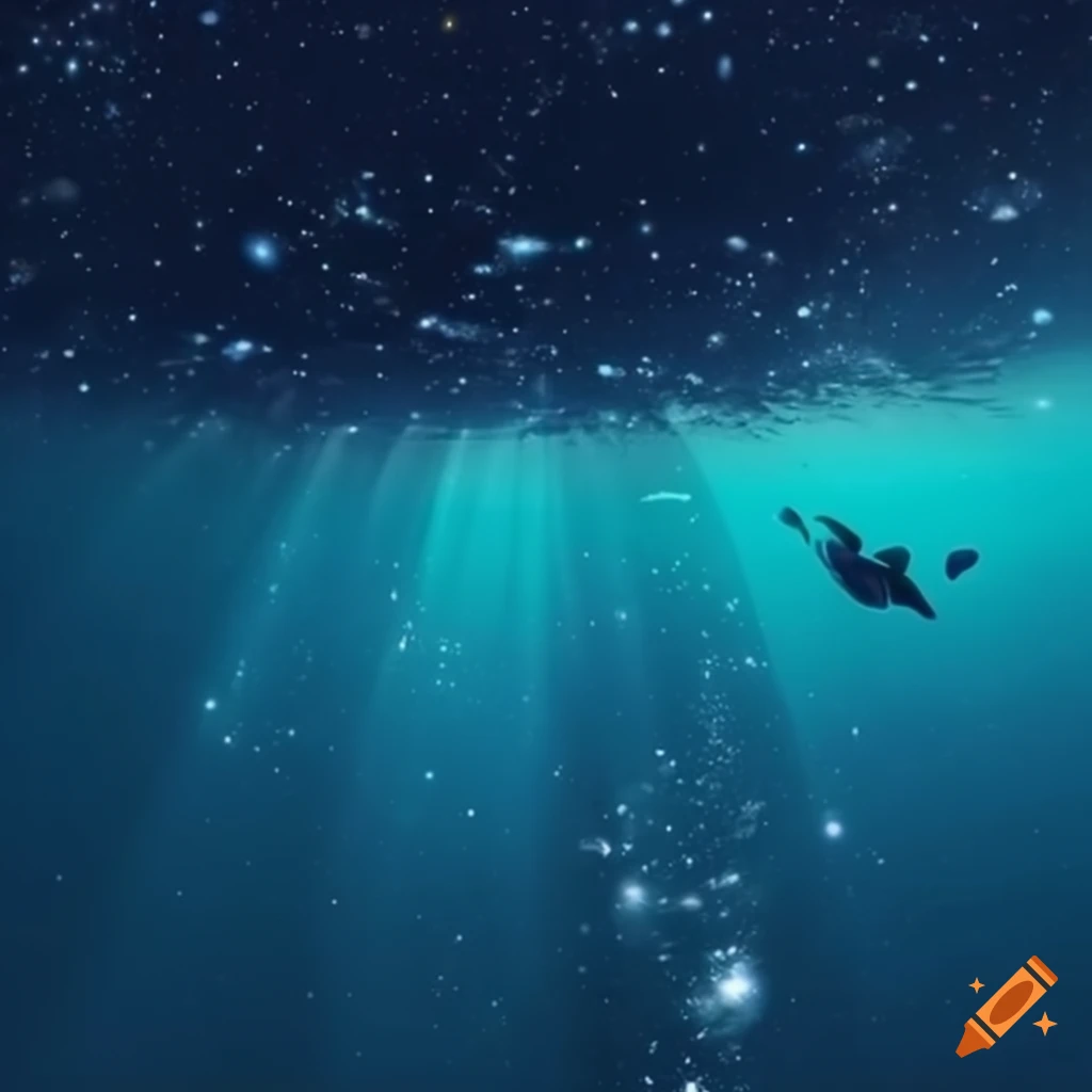 Deep underwater with stars above on Craiyon