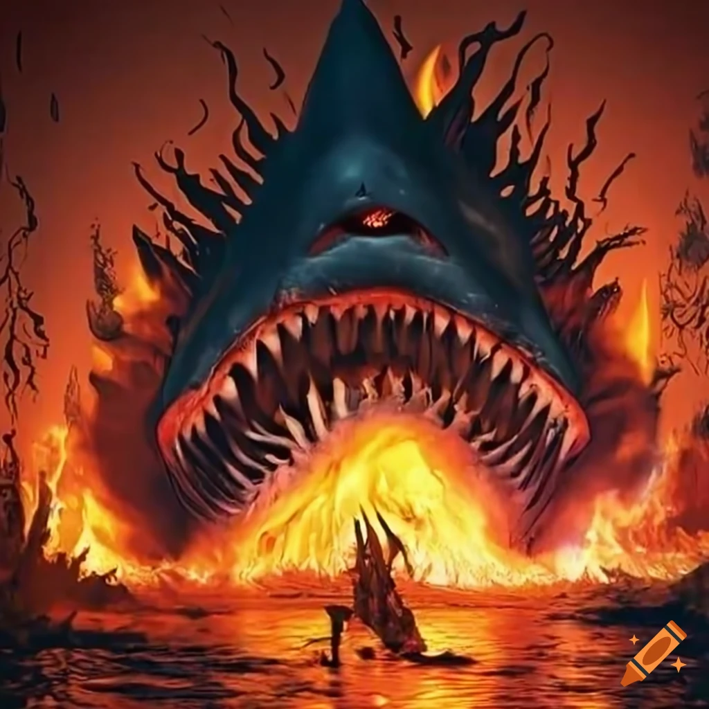 Giant jaws emerging from flames on Craiyon