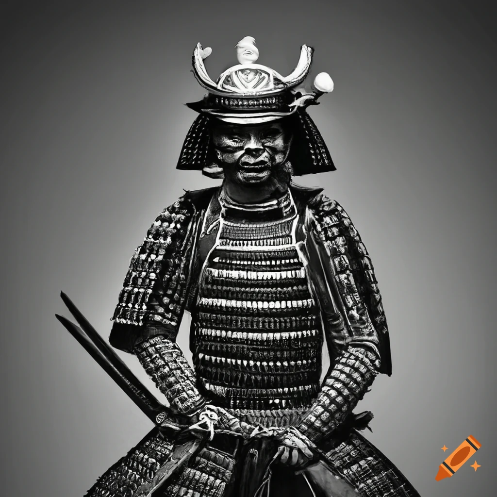 Authentic samurai warrior in traditional Japan in monochrome on Craiyon