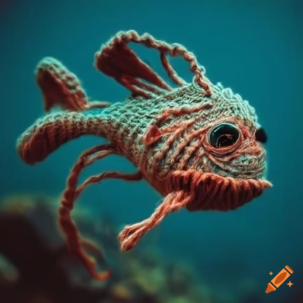Creepy deep sea fish knitting on Craiyon