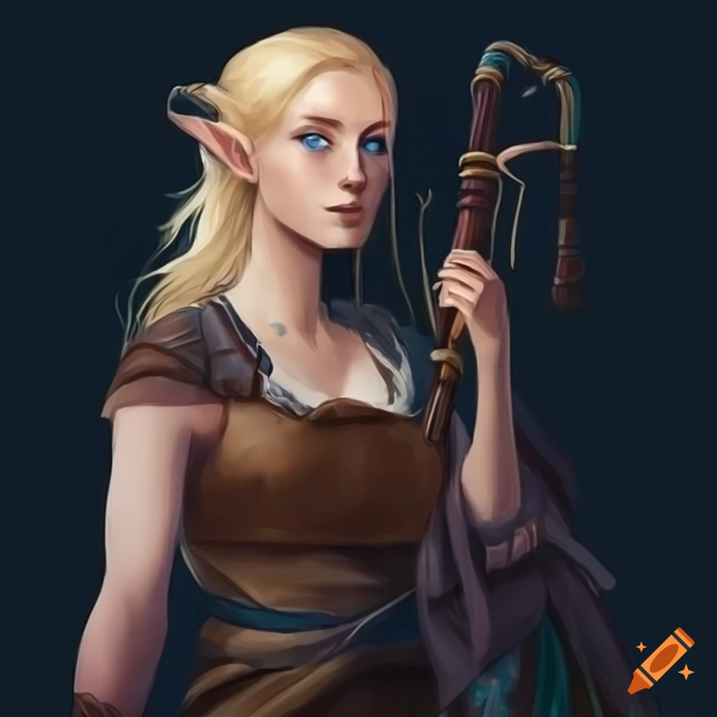 Half Elf Bard With Blue Eyes And Blonde Undercut Hair Playing Bagpipes