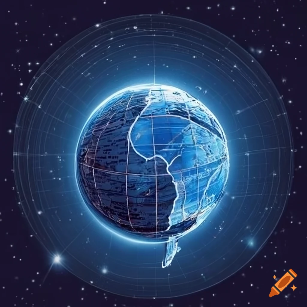 Globe blueprint on a starry sky background on Craiyon