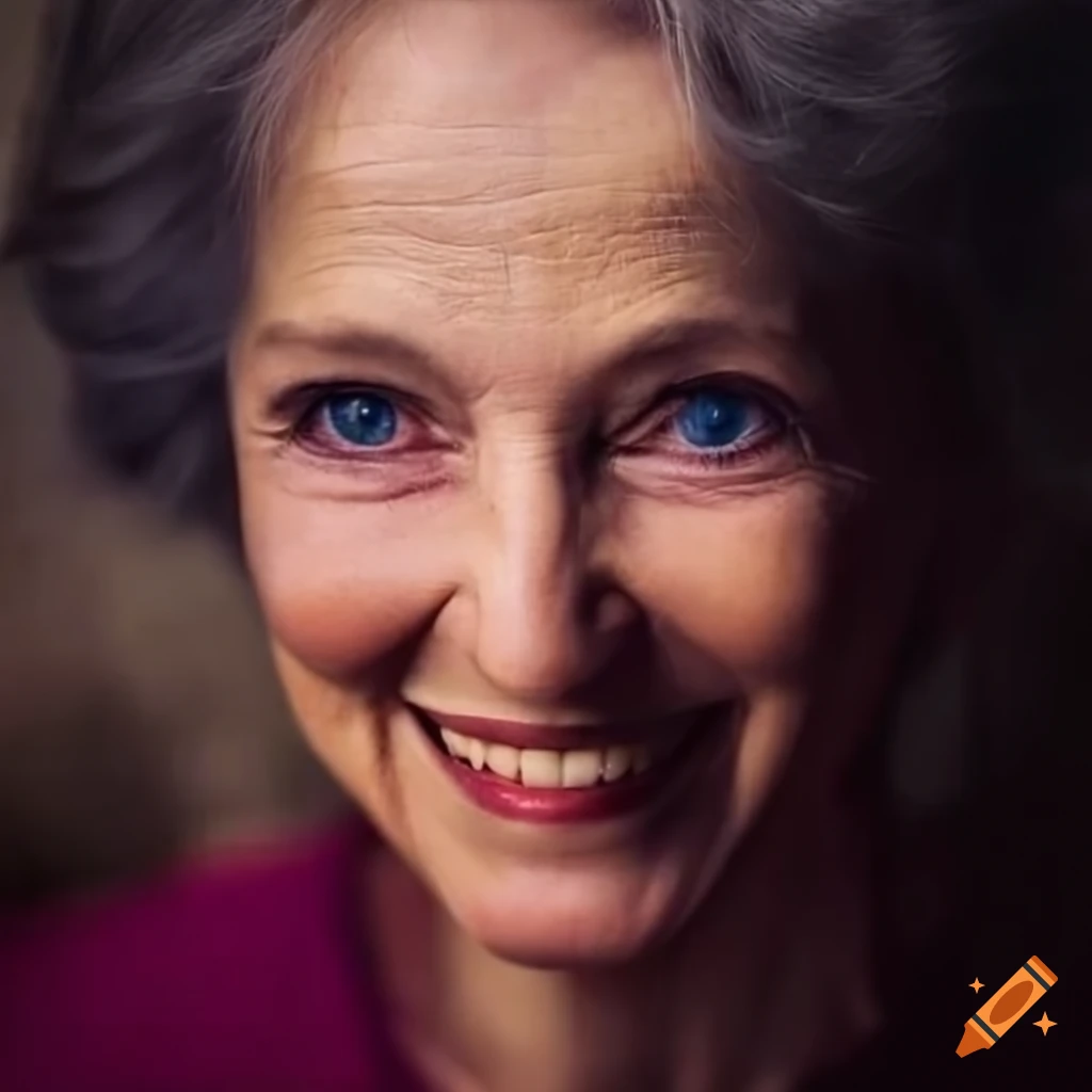 European mature girl with a dignified and happy smile on Craiyon