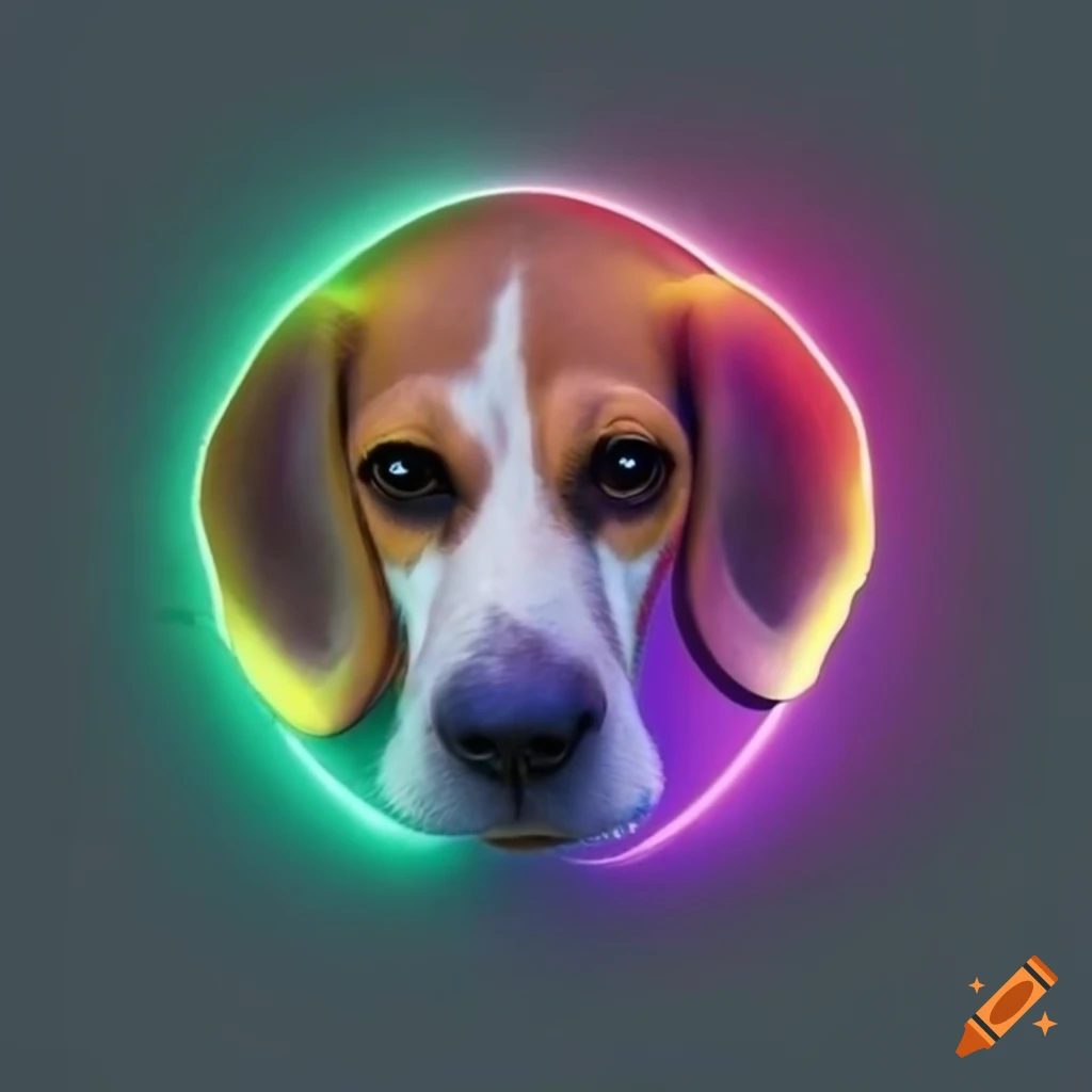 Beagle surrounded by colorful lights on Craiyon