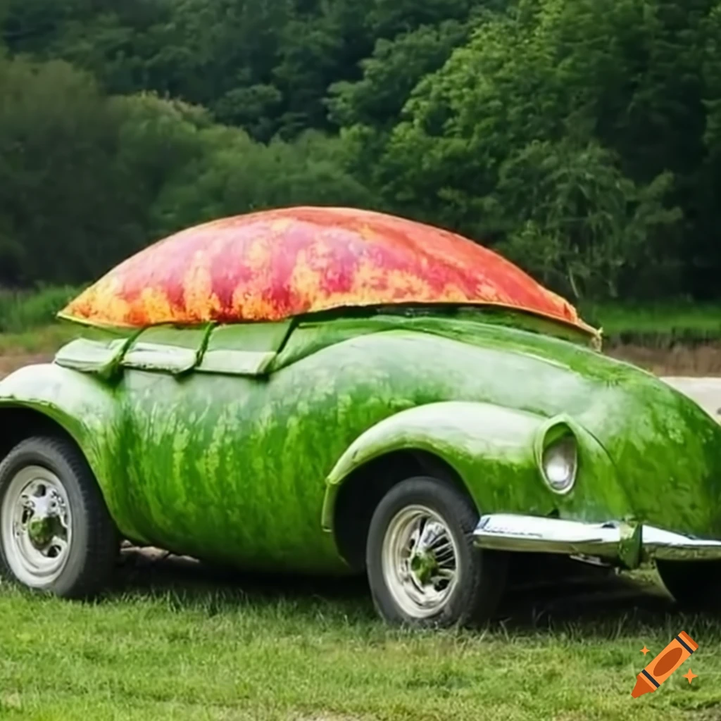 Creative watermelon and tomato car sculpture on Craiyon