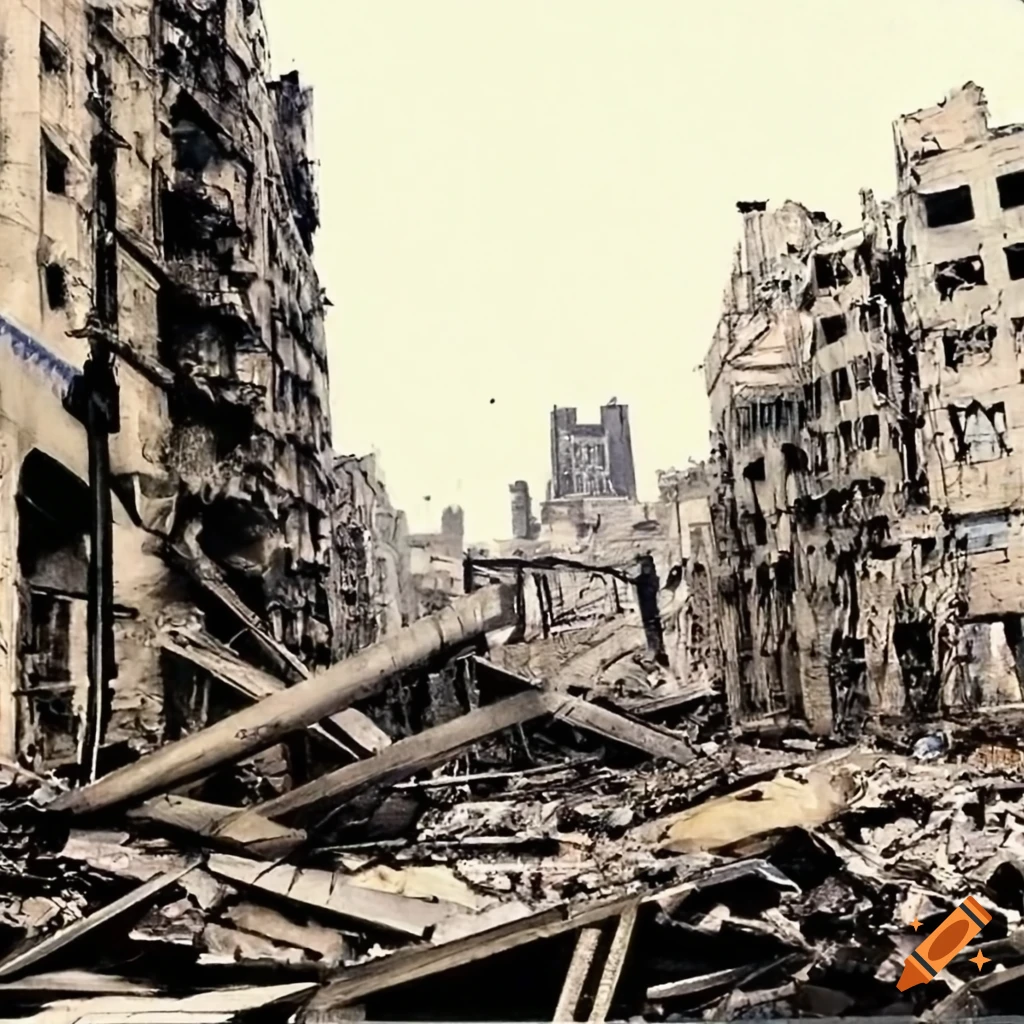 Destroyed cityscape on Craiyon