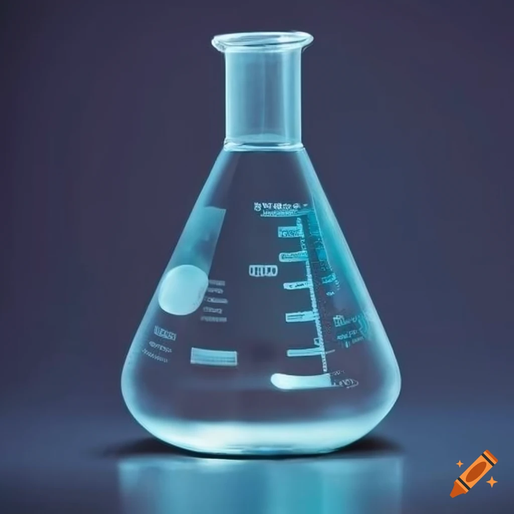 Clear erlenmeyer flask with lab background on Craiyon