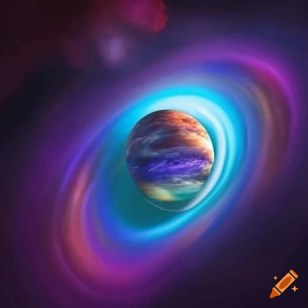 Galaxy-colored planet with rainbow rings on Craiyon