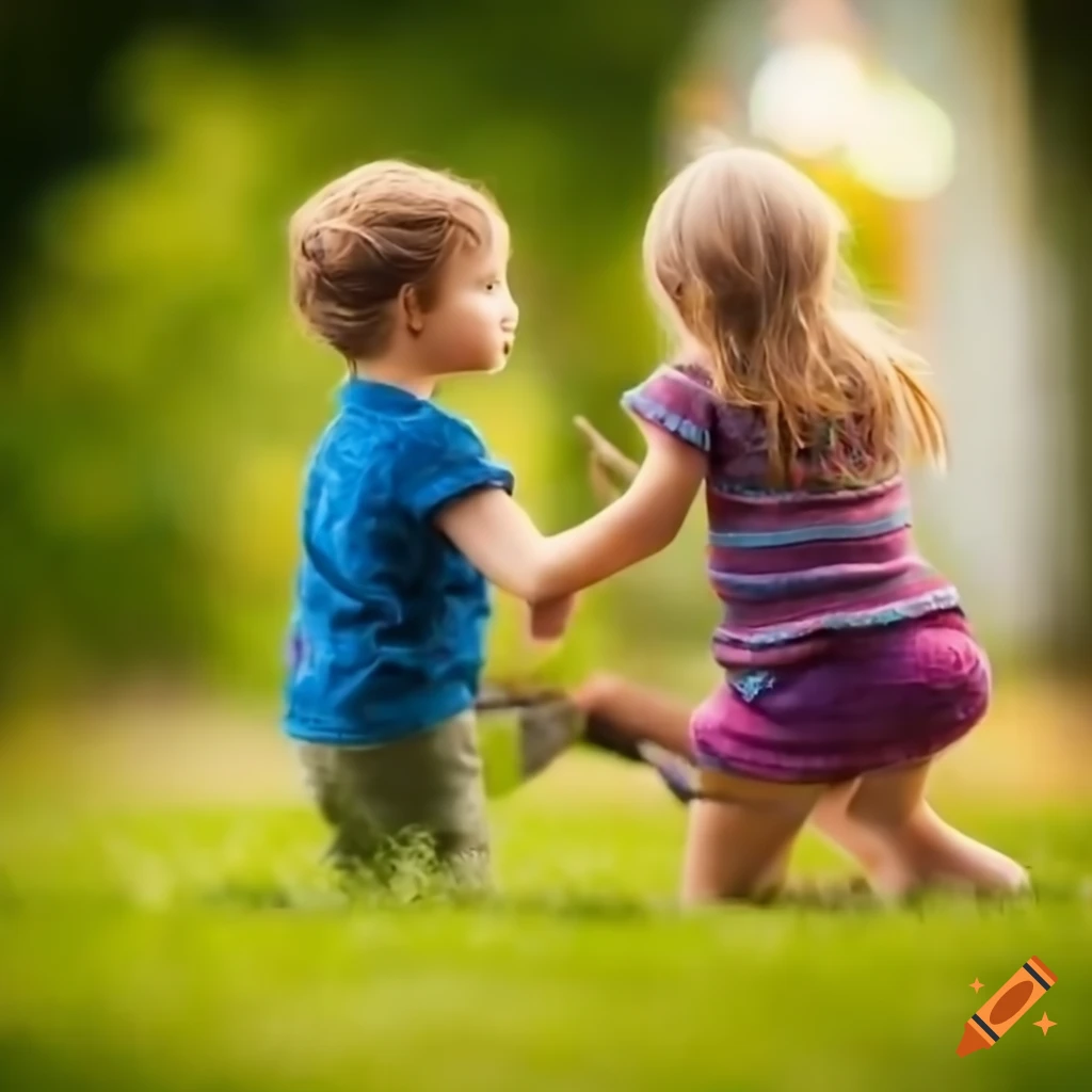 Boy and girl playing in the yard with bokeh effect on Craiyon