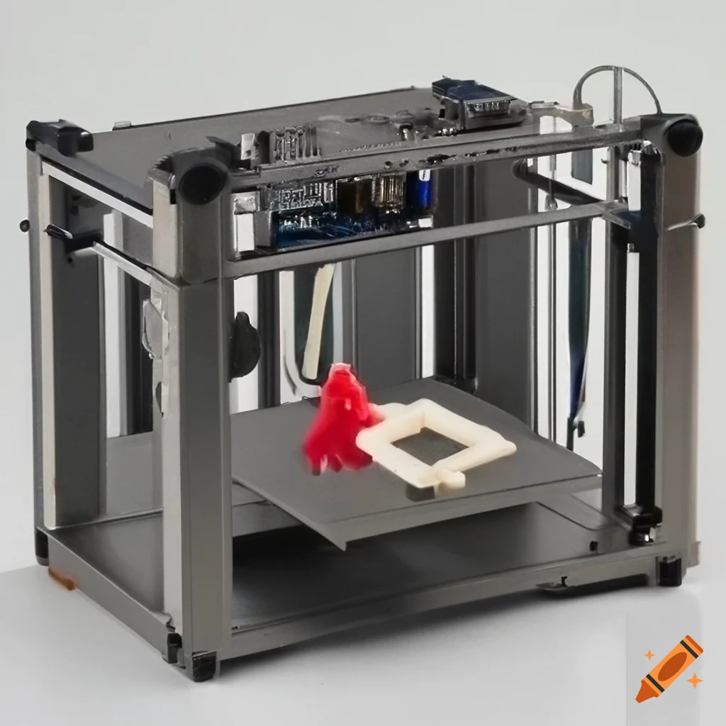 Standard 3d printer with print bed and print head, alongside an espcam ...