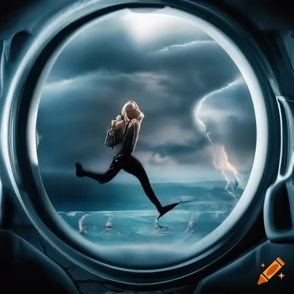 Wheel inside a storm with human figure on Craiyon