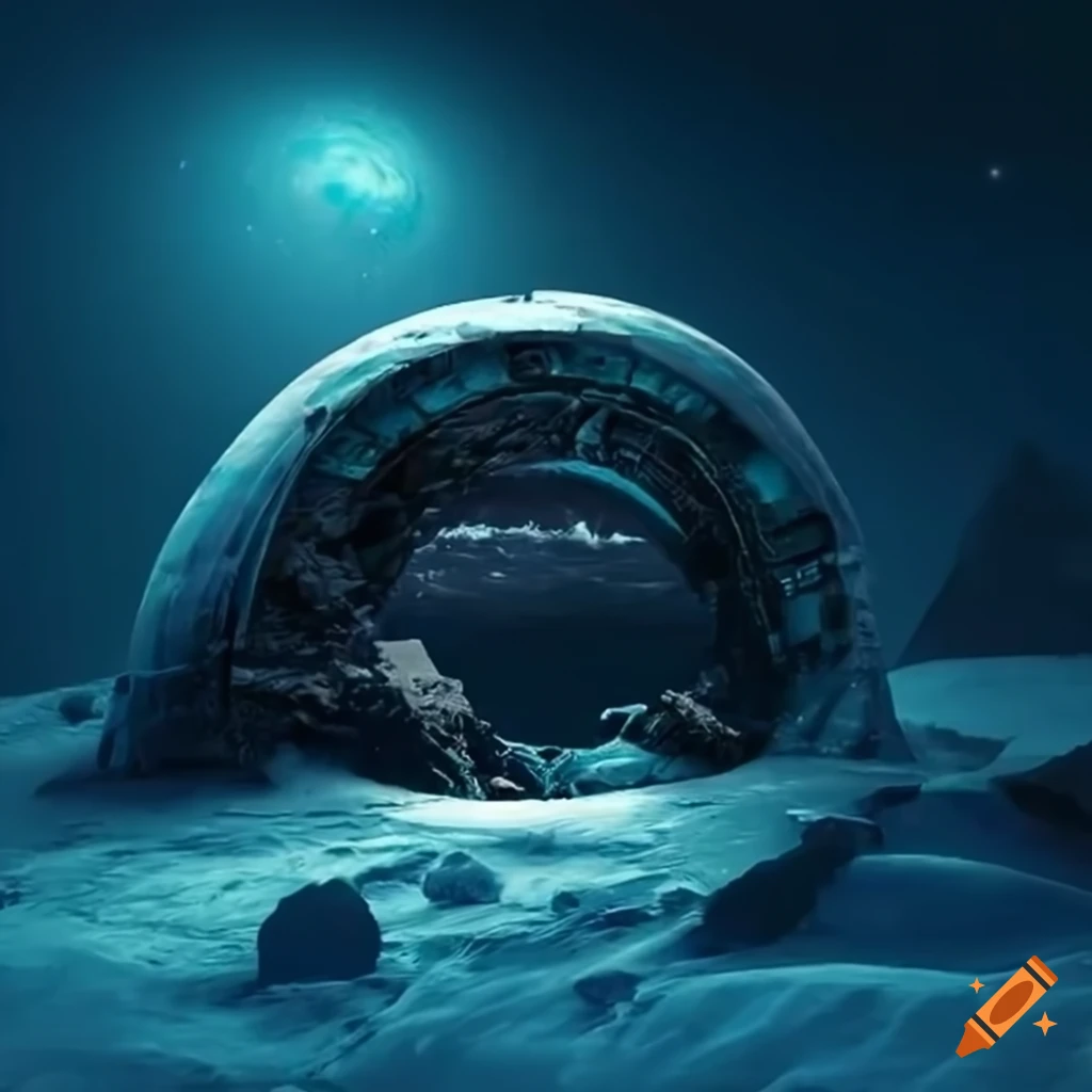 Detailed wrecked spaceship in a snowy mountain valley with a 70s sci-fi vibe on Craiyon