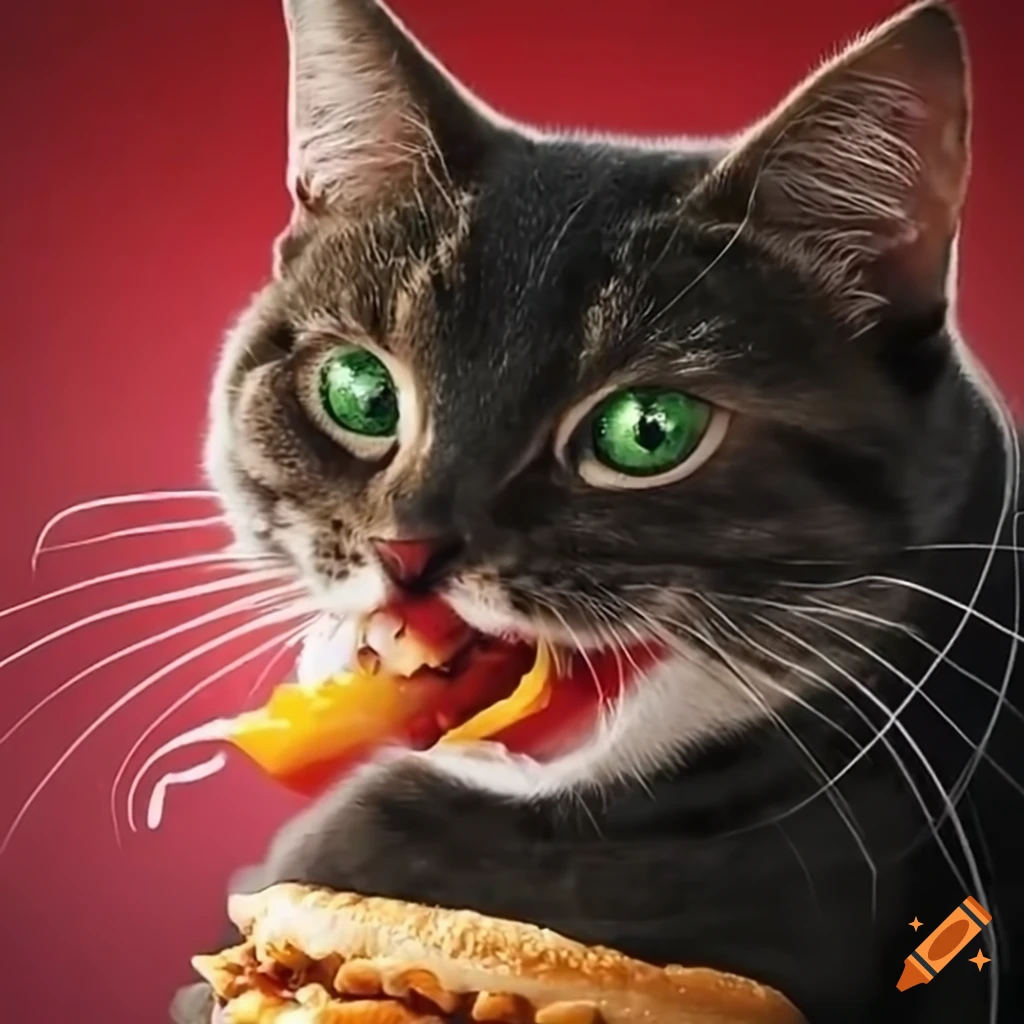 Kitty enjoying a fast food meal on Craiyon