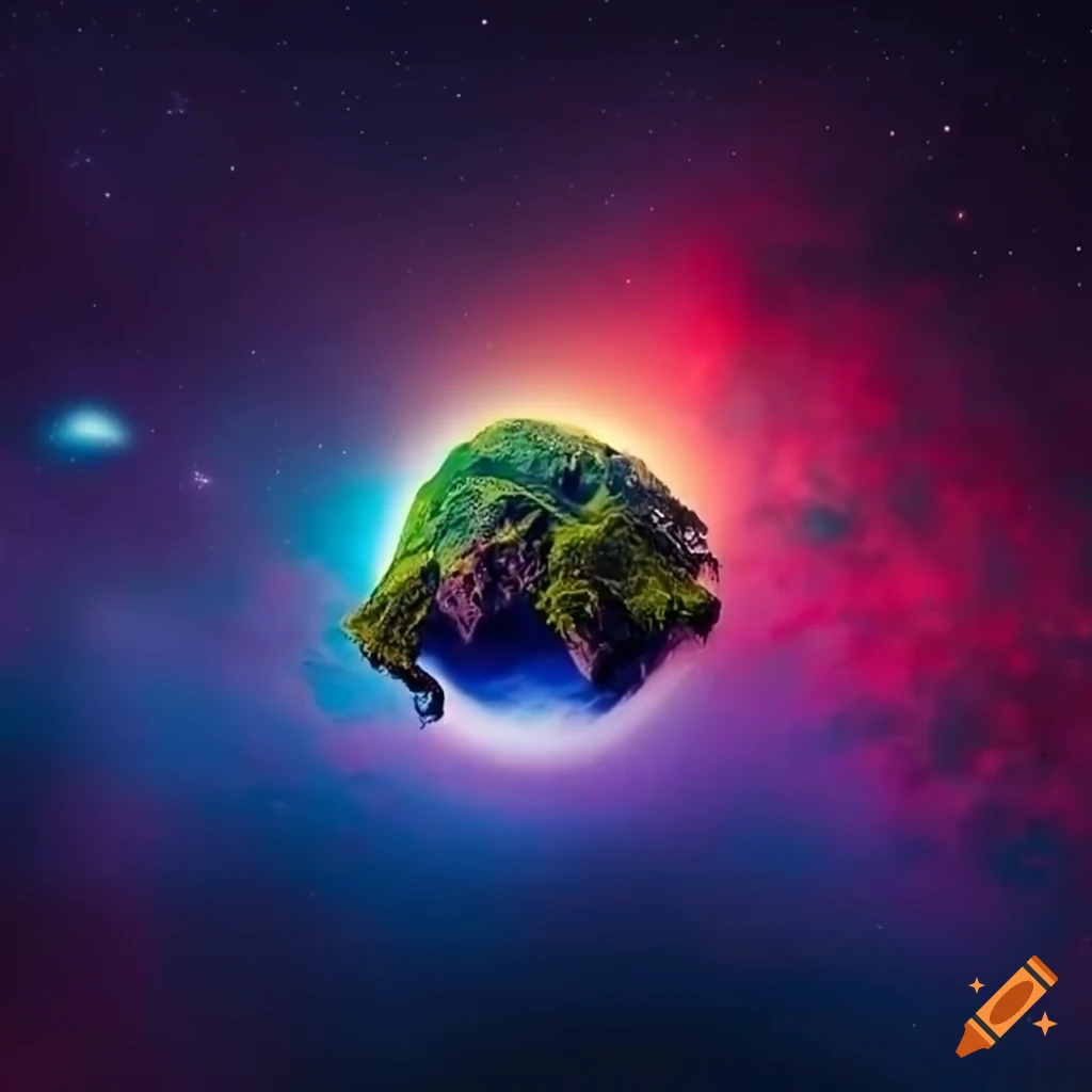 Colorful alien landscape with floating islands under a starry sky on ...