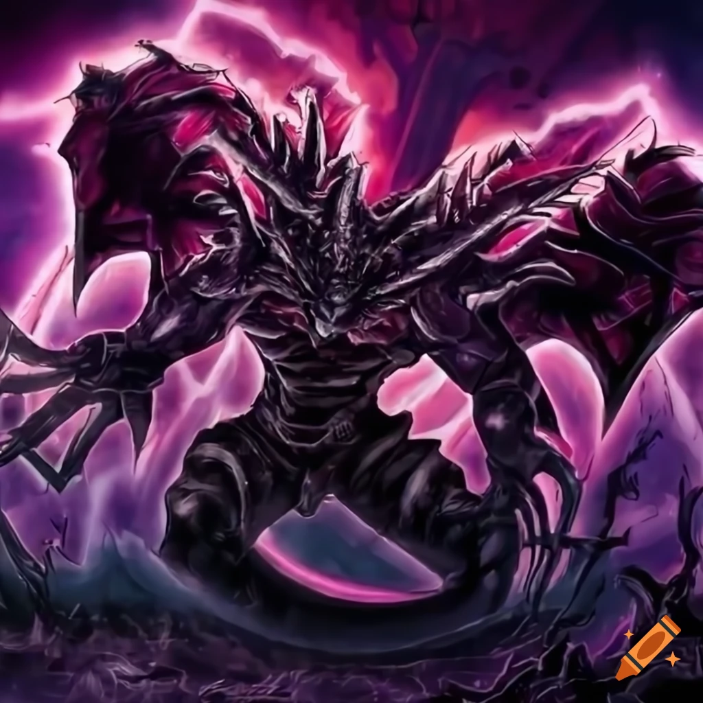 Yu gi oh powerful dinosaur demon with thunder powers on Craiyon