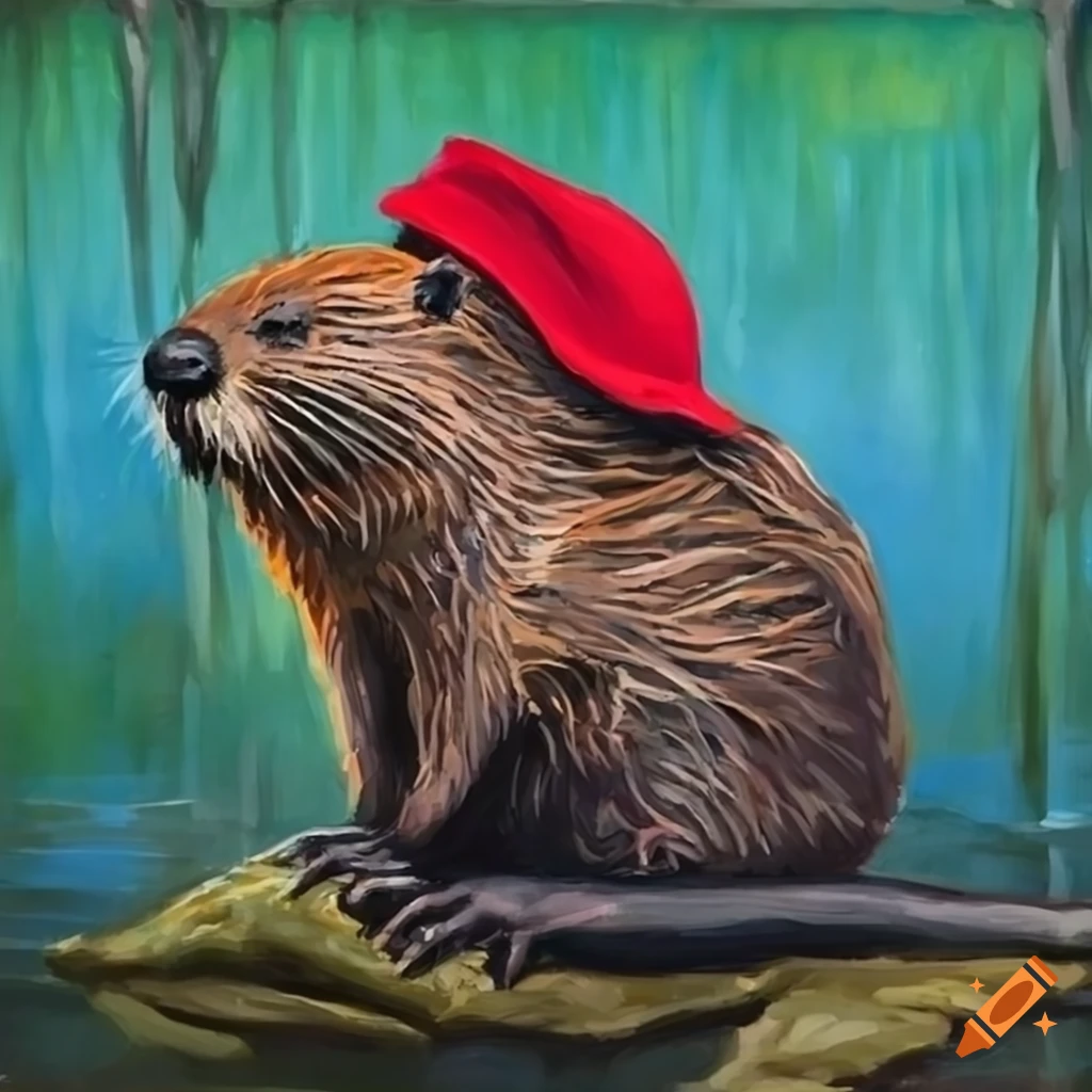 Beaver wearing a red cap relaxing on Craiyon