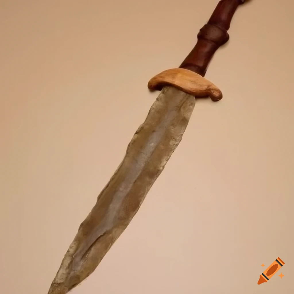 Primitive stone and wood sword on Craiyon