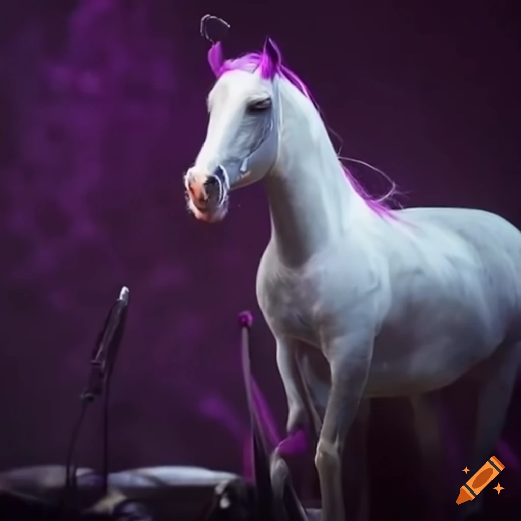 White horse with purple hair celebrating Eurovision victory for Israel ...