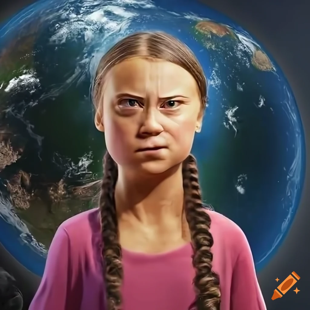 Angry greta thunberg with exploding planet earth in background on Craiyon