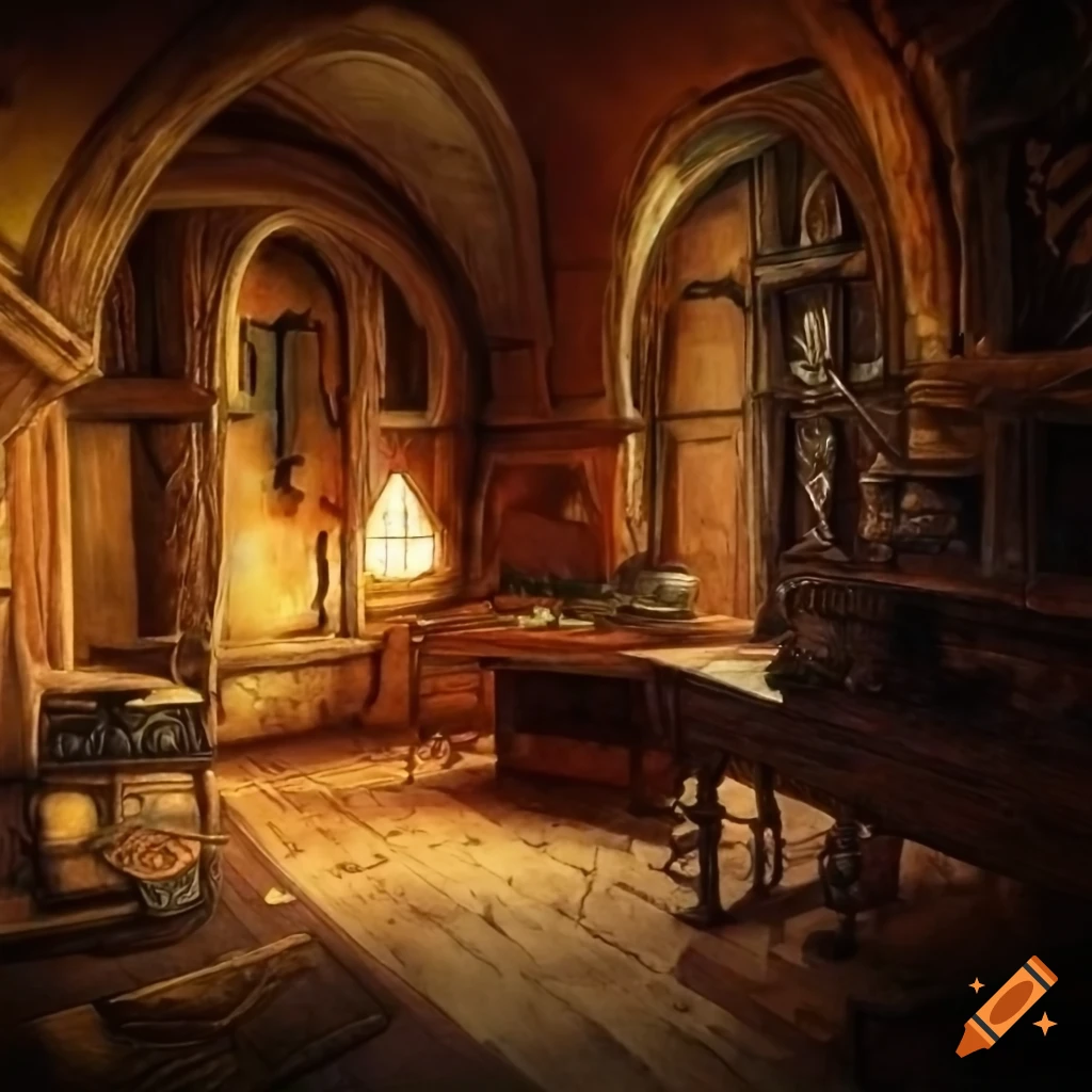 Ancient study room setup for a rune mage on Craiyon