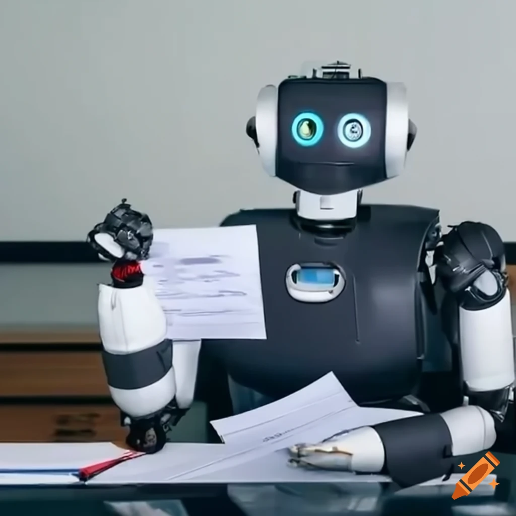 Office robot holding a contract on Craiyon