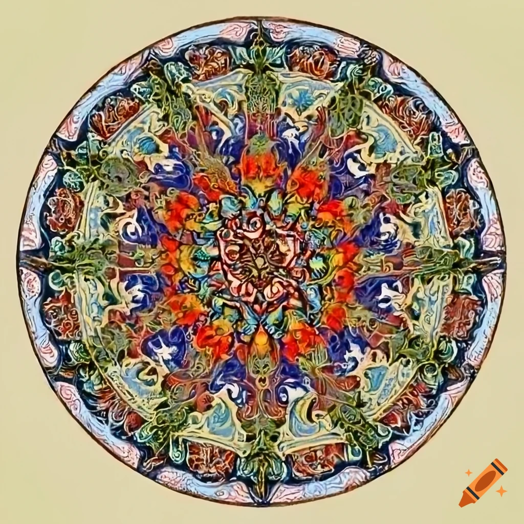 Radial mandala of 4 dragons representing elements in medieval style on ...