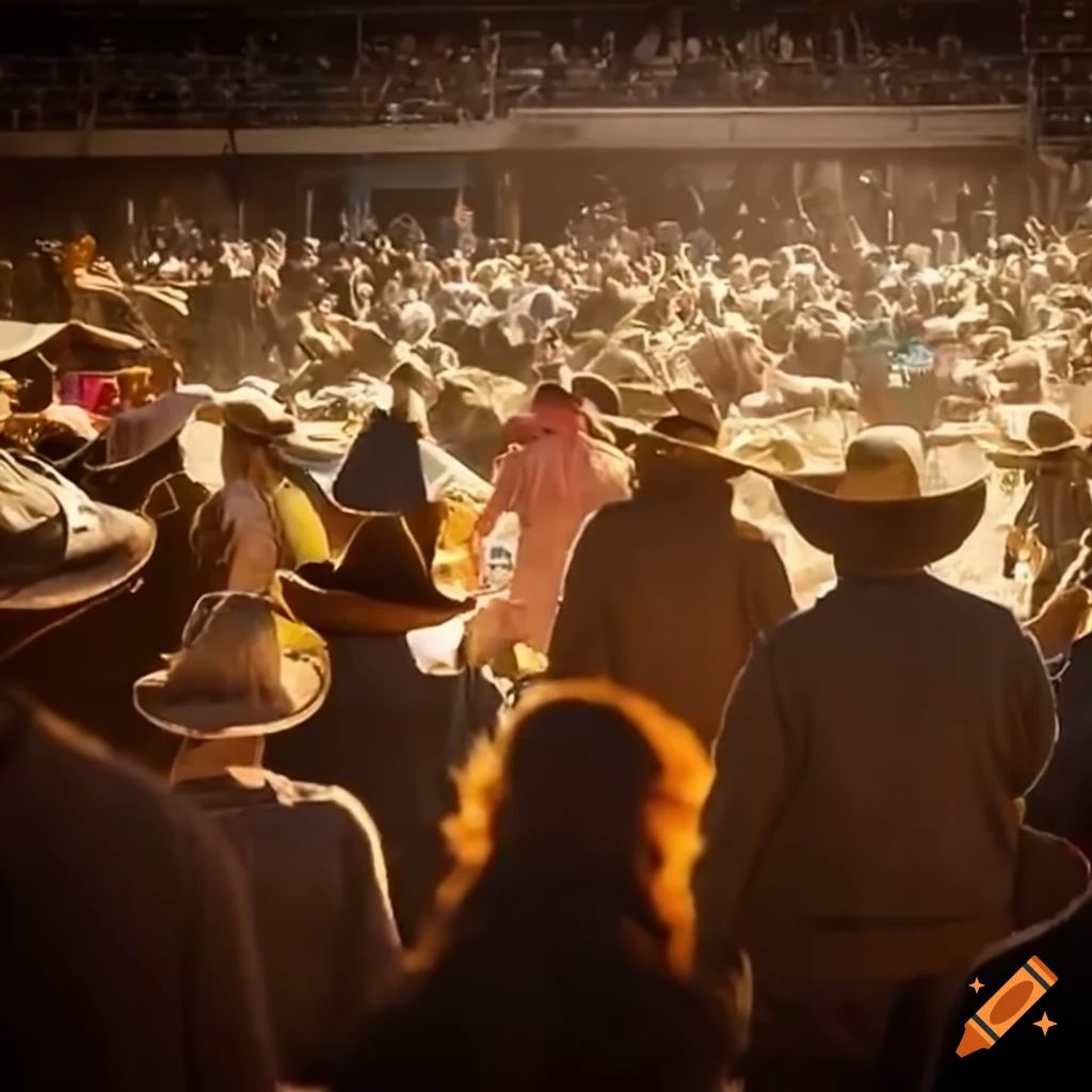 Rodeo crowd seen from behind with cowboy hats on Craiyon