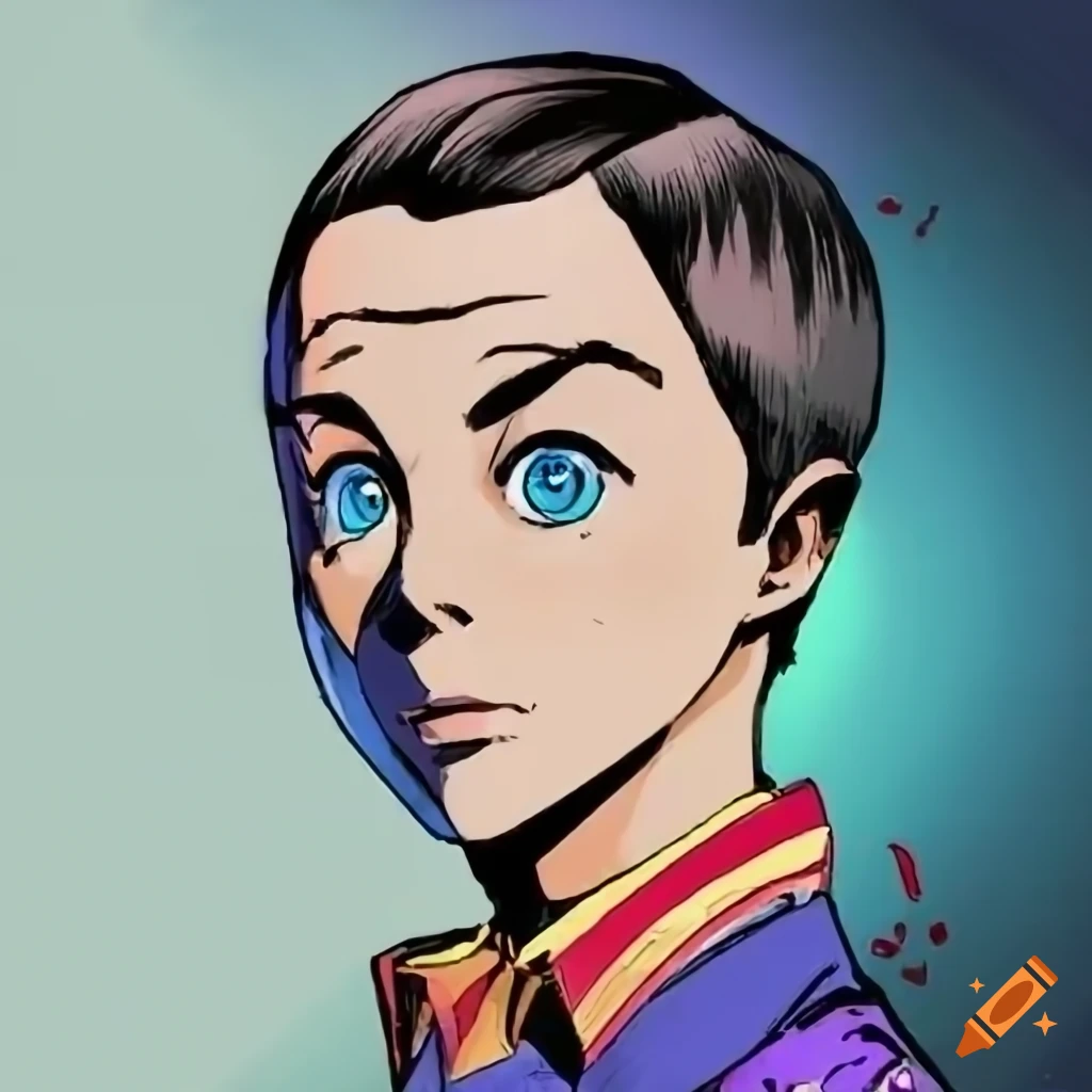 Manga-style depiction of a character resembling sheldon cooper on Craiyon