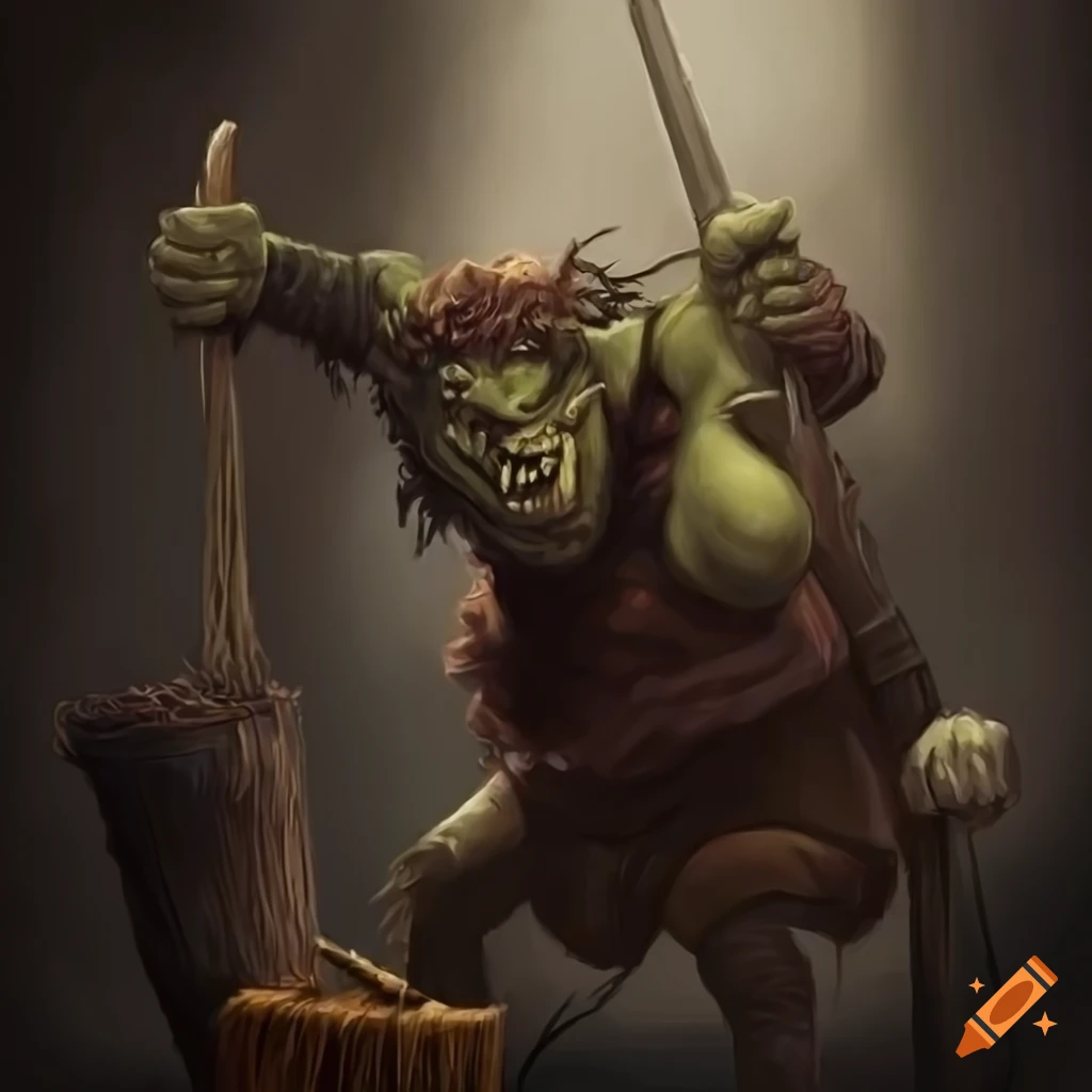 Angry goblin with broom in highly detailed depiction on Craiyon