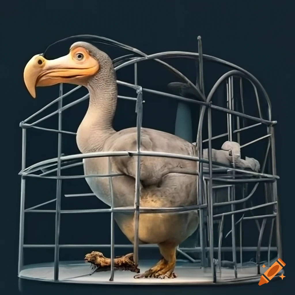 Realistic image of a dodo in a laboratory cage on Craiyon