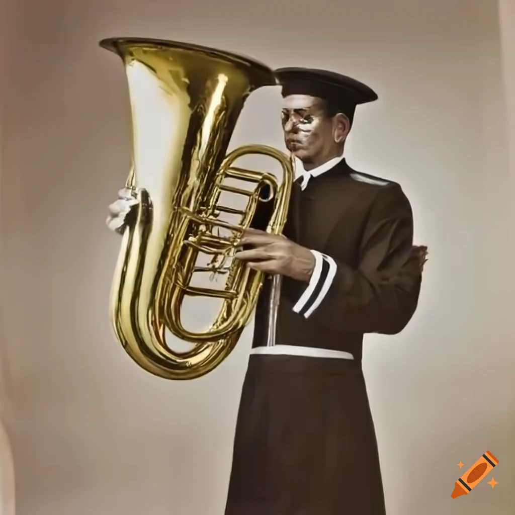 Man playing tuba in a marching band on Craiyon