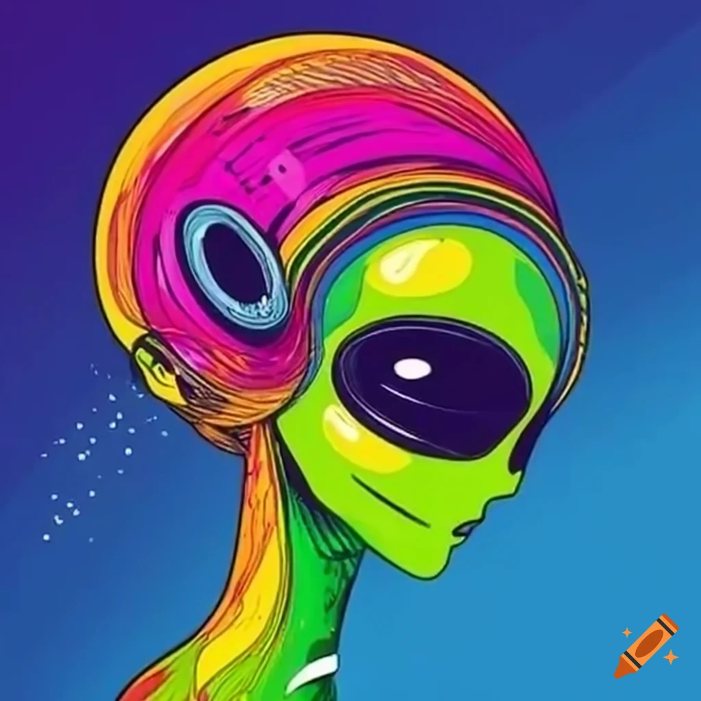 Alien listening to music from a drawer with headphones on Craiyon