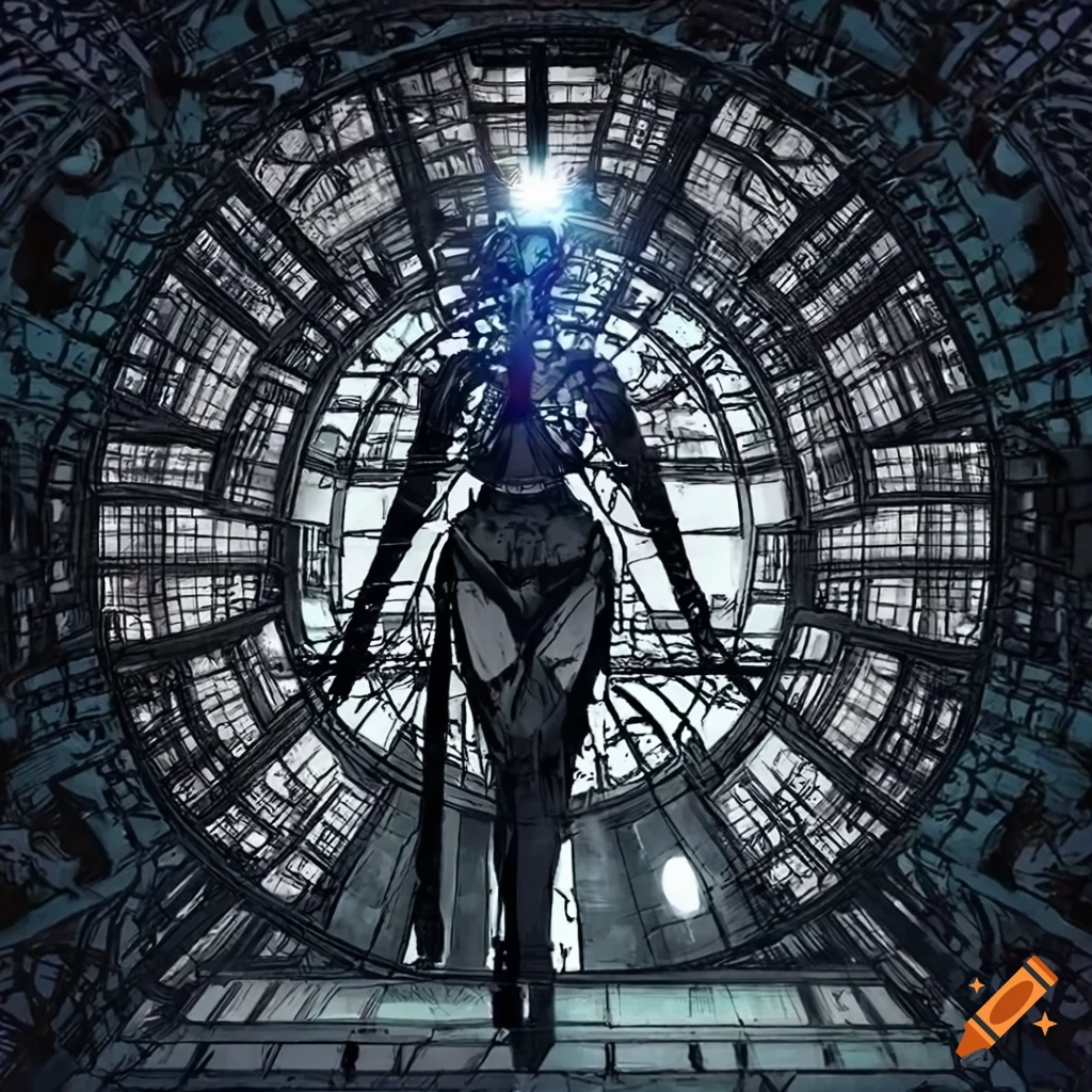 Pretty robot women in a biopunk sci-fi setting with wires under a full ...