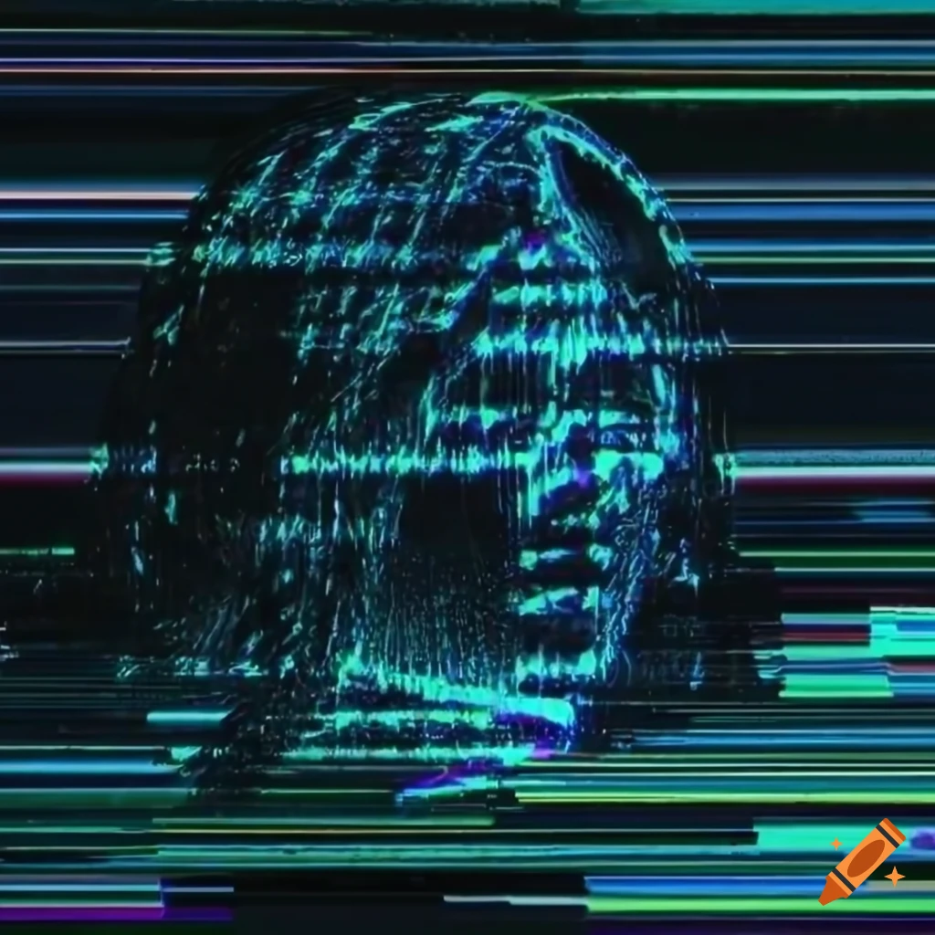 Retro hologram portrait of code with double exposure and glitch effect ...