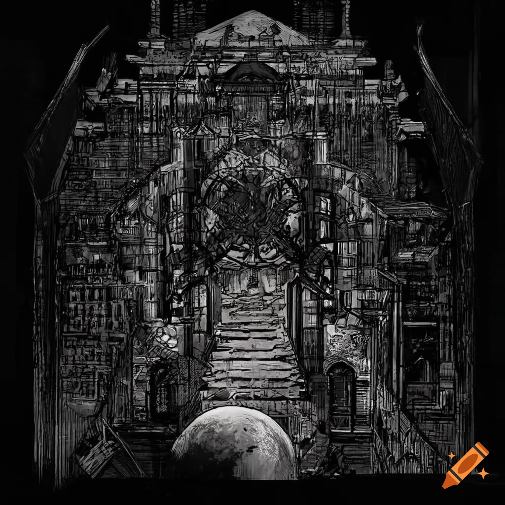 Pyramid architecture with dragon under full moon in a sci-fi biopunk ...