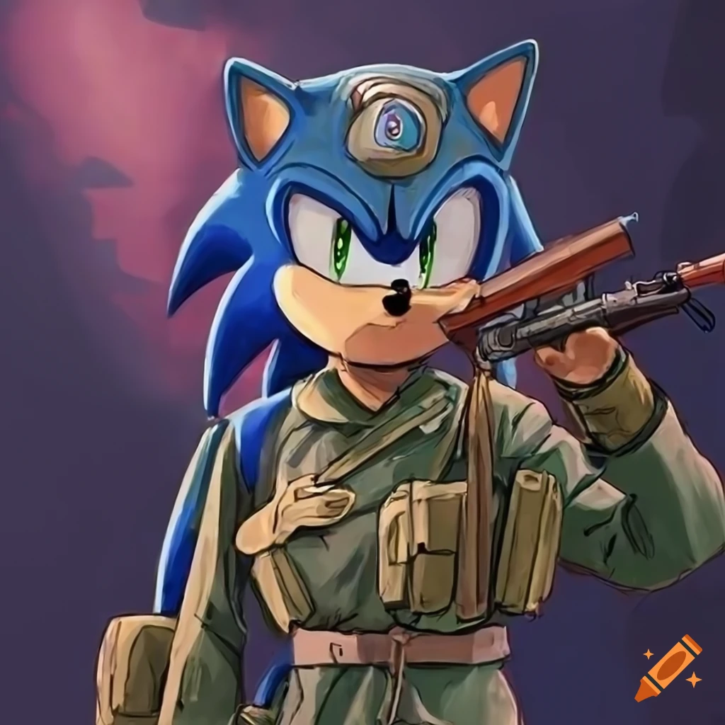 Sonic the Hedgehog as a WWII British soldier in colorful fanart on Craiyon