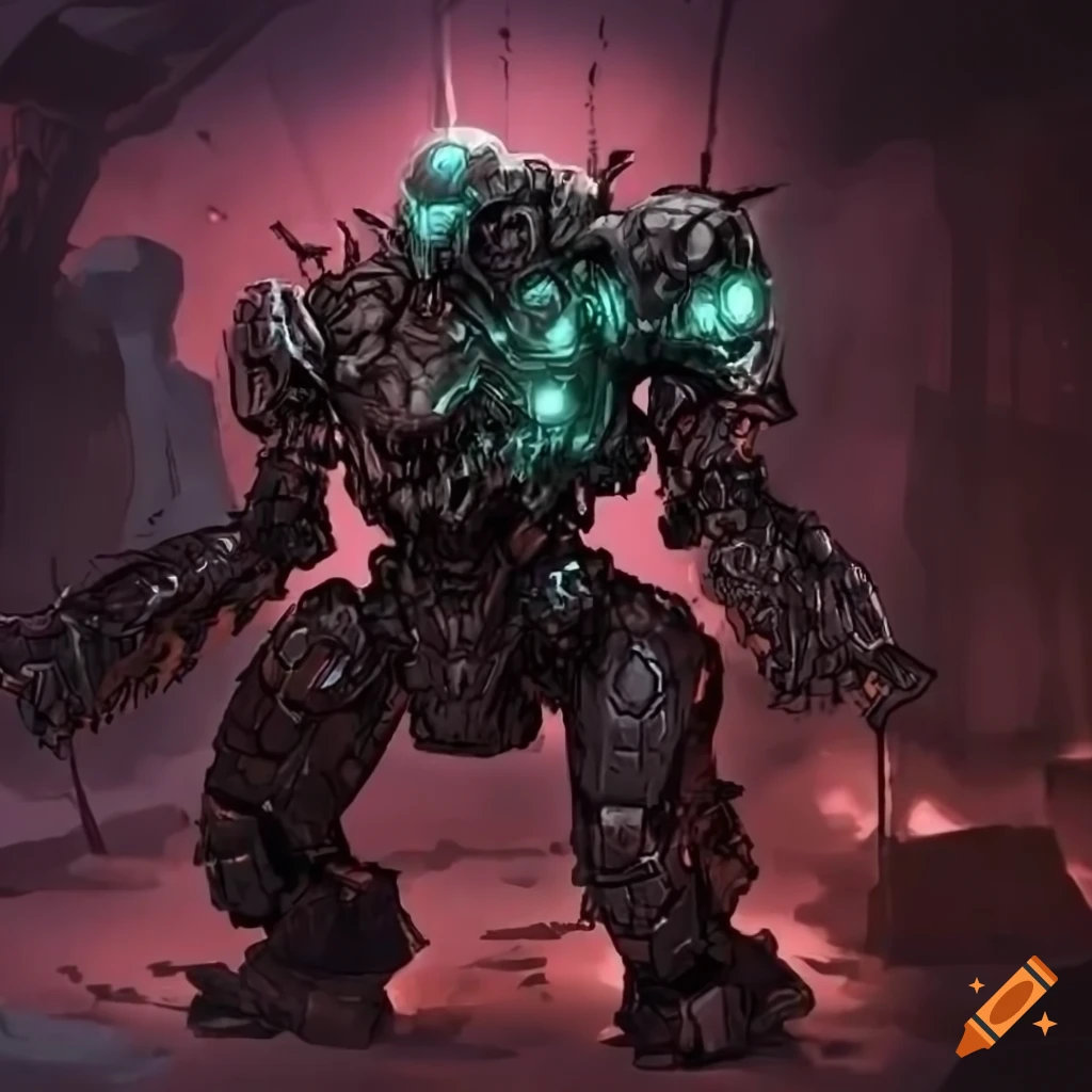 Corrupted mech suit in dark and cold environment on Craiyon