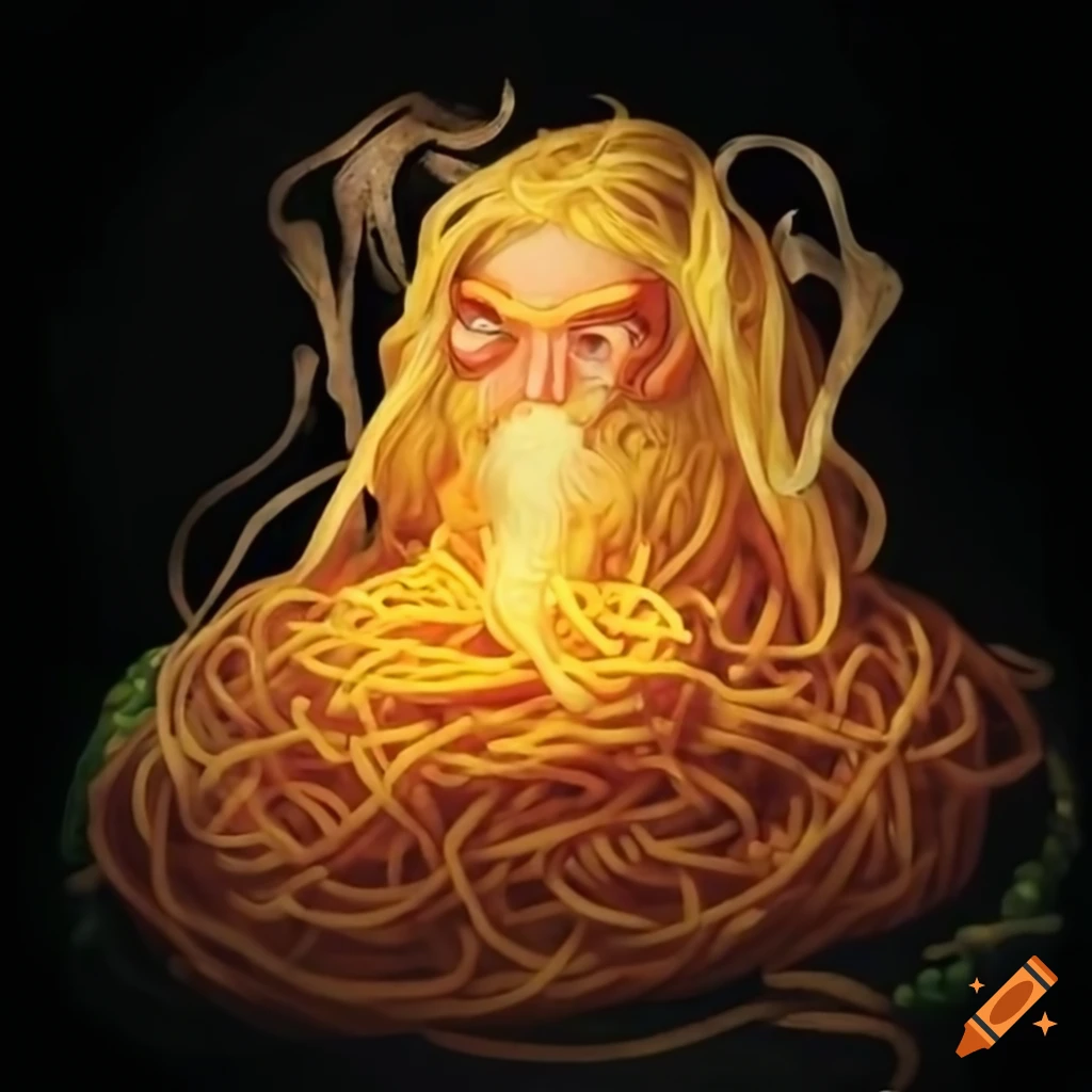 Wizard on top of a mountain of spaghetti on Craiyon