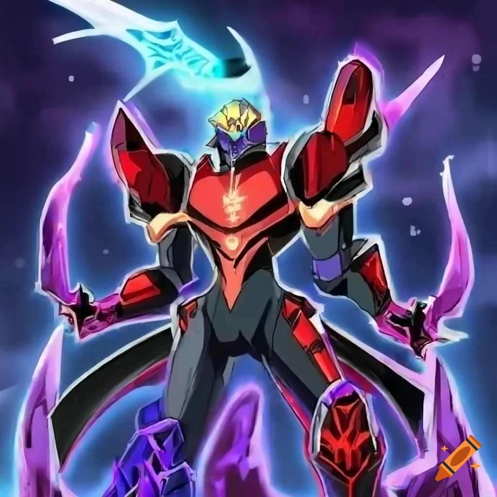 Galactic overlord in armor with dark energy blades engaged in anime ...