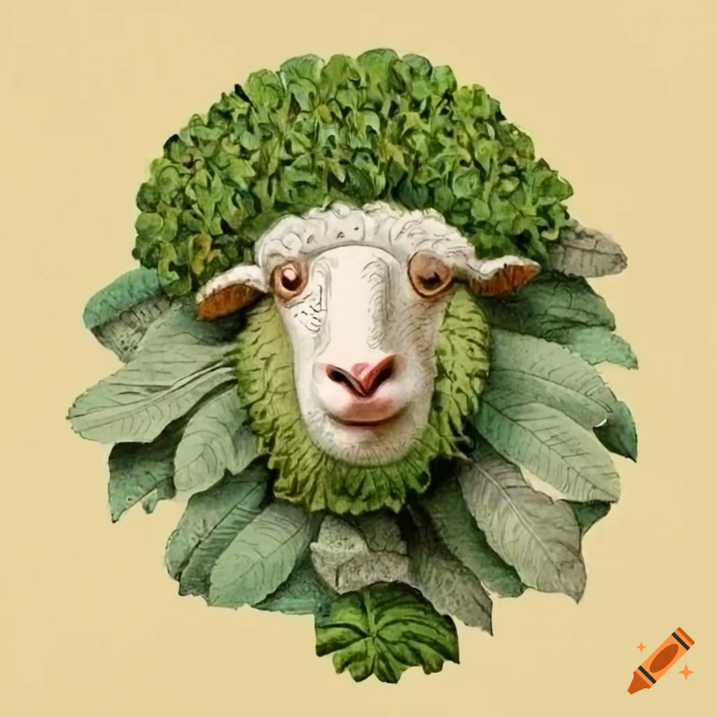 Botanical illustration of a topiary sheep face labyrinth with lambs ear ...