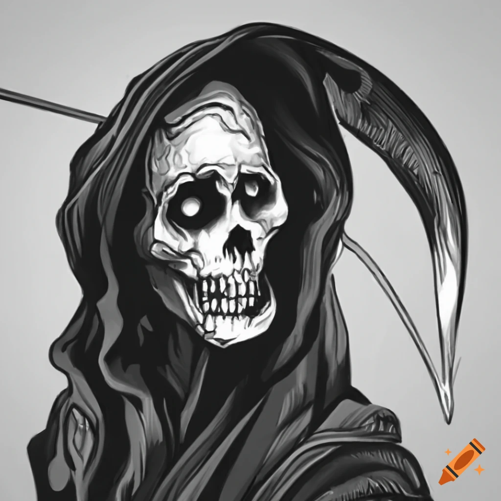 Grim reaper line drawing on Craiyon