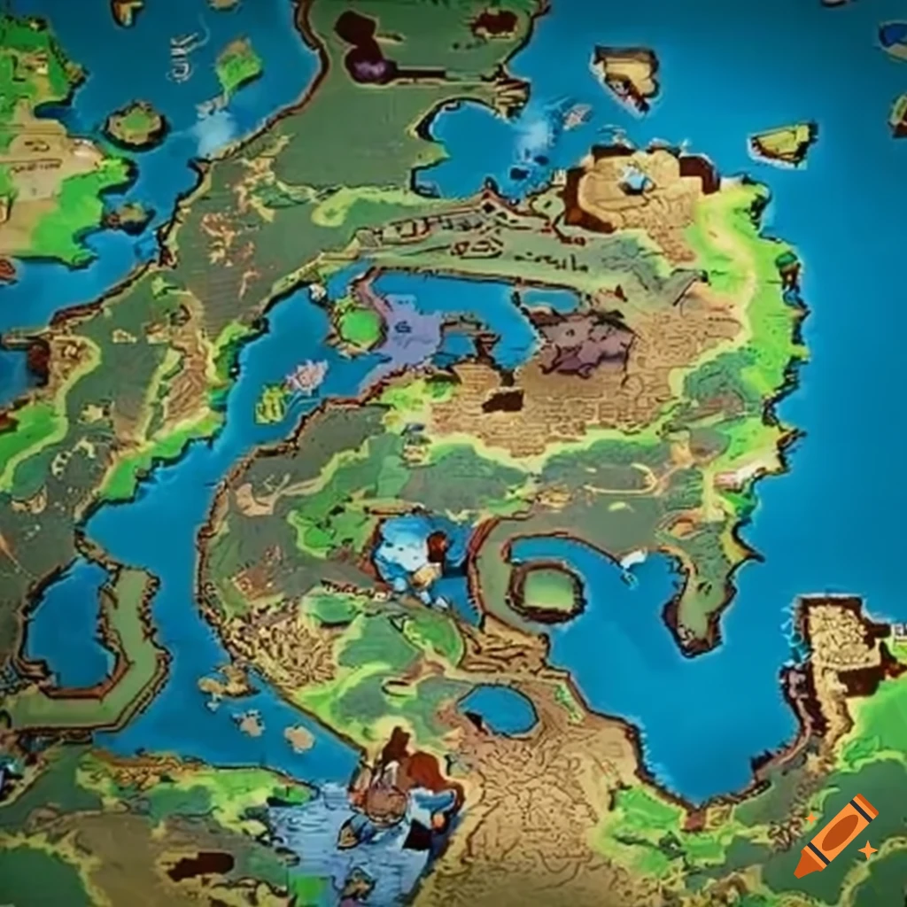 A map of a pokémon generation inspired by europe on Craiyon